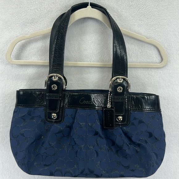 Coach | Bags | Coach Soho F644 Navy Blue Signature Logo Bag Euc | Poshmark